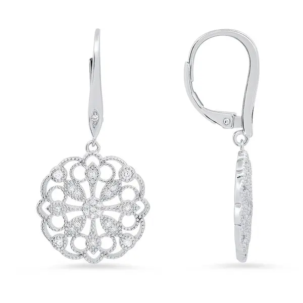 KYLIE HARPER Vintage Floral Diamond Cz Dangling Earrings - Silver