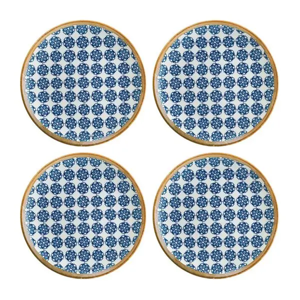 Turgla Home Blue / White Calif Round Decorated Porcelain Plate Set Of Four - Blue/white