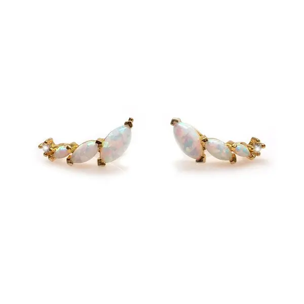LA KAISER Opal & Diamond Wing Ear Climbers - Gold