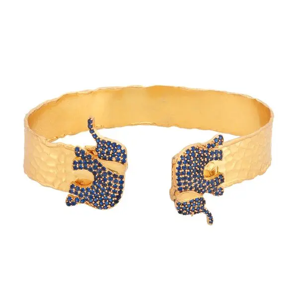EBRU JEWELRY Guardian Sapphire Elephant Cuff Bracelet - Gold/blue