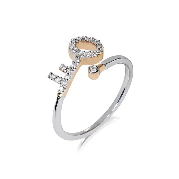 KAIZARIN Open Ring With Diamond Key - Silver/gold