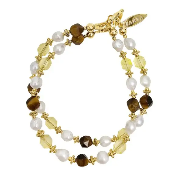 FARRA Citrine, Tiger Eye, And Pearl Double Layer Bracelet - Brown