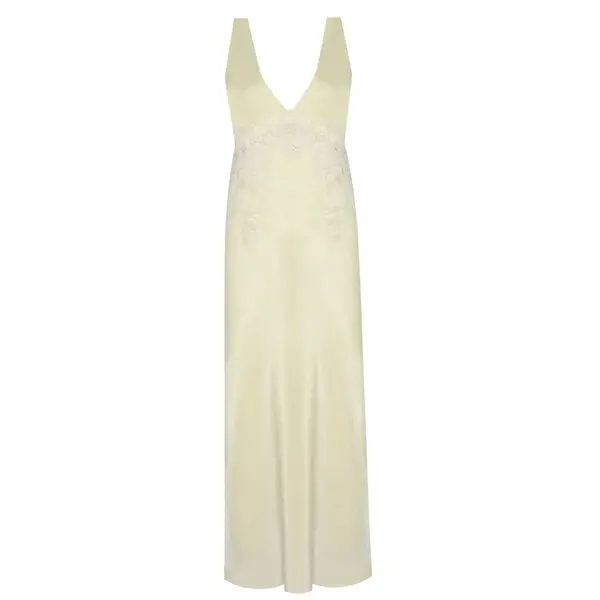 BOCAN COUTURE Eugenie Long V Neck Inner Nightgown - Yellow