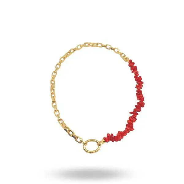 LINYA JEWELLERY Red Coral Chain Necklace - Gold