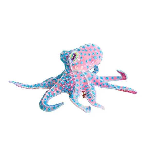 NANA WATANABE Sculptural Octopus Embroidered Brooch - Blue/pink