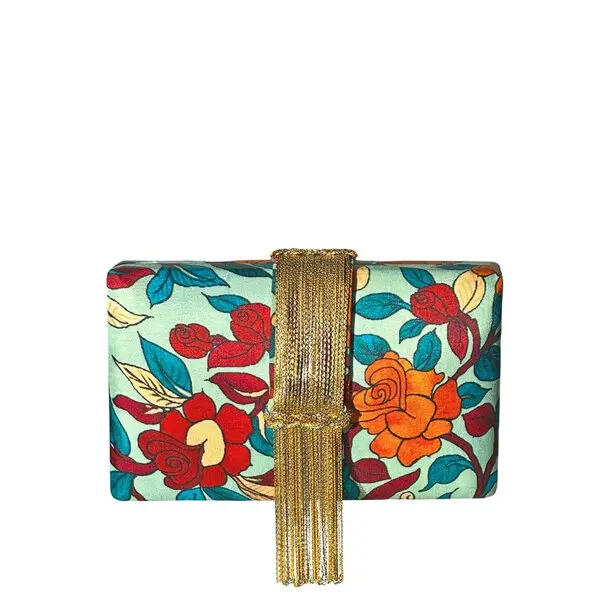 SIMITRI Eden Fringe Clutch Bag - Gold/blue
