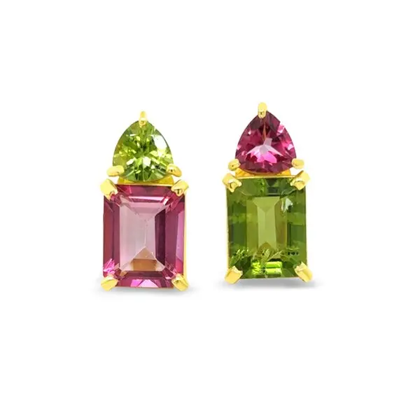 GEM BAZAAR JEWELLERY Mismatched Gemstone Earrings - Gold/green/pink