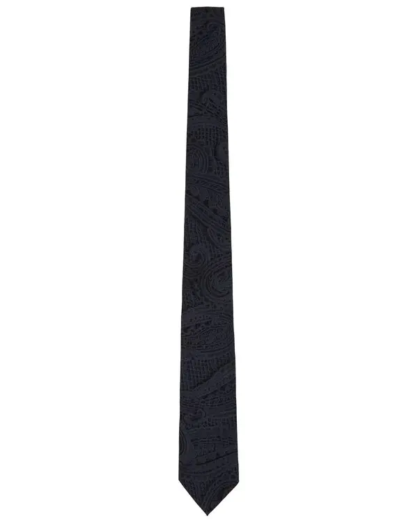 LORDS OF HARLECH Talia Crochet Paisley Caviar Printed Tie - Black