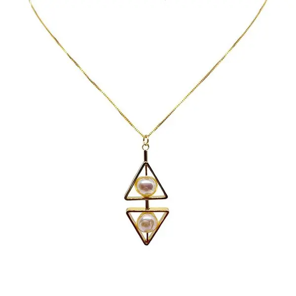 ARACHELI STUDIO Double Triangle Pearl Art Necklace - White/gold