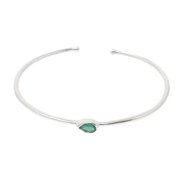 HARFI Sterling Silver Emerald Bangle Bracelet - Silver/green