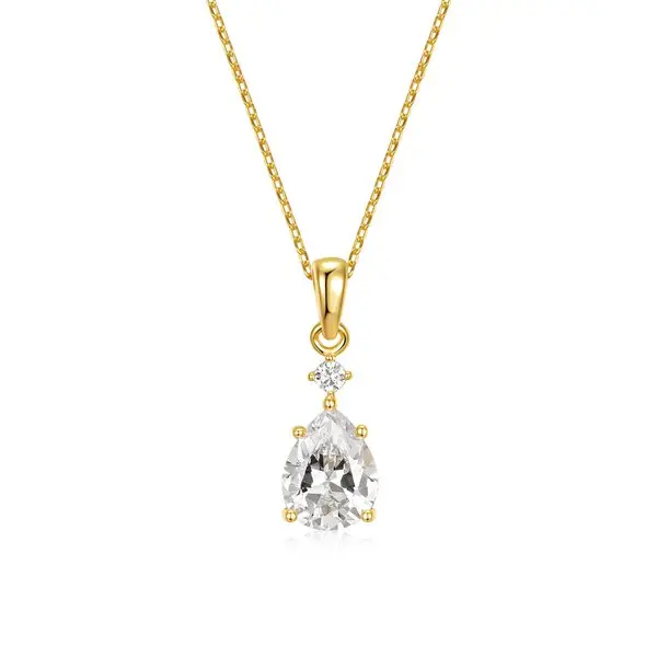 GENEVIVE Gold Plated Pear Pendant Necklace - White