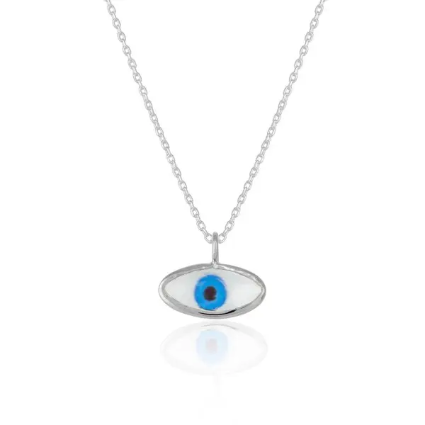 SPERO LONDON Transparent Glass Evil Eye Necklace - Silver
