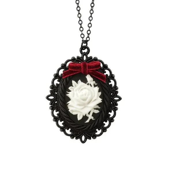 POPORCELAIN Rose Cameo Porcelain Pendant Necklace - Red/white/black