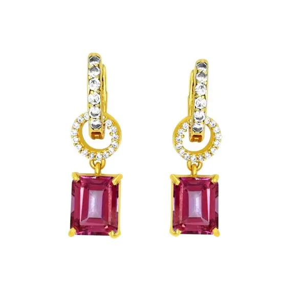 GEM BAZAAR JEWELLERY Pink Topaz And Cubic Zirconia Drop Earrings - White/pink/gold
