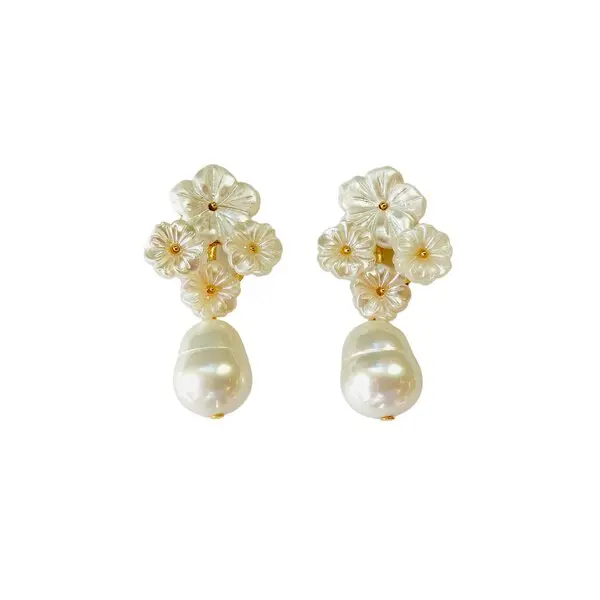 THE PINK REEF Floral Cluster Mother Of Pearl Drop Earrings - White