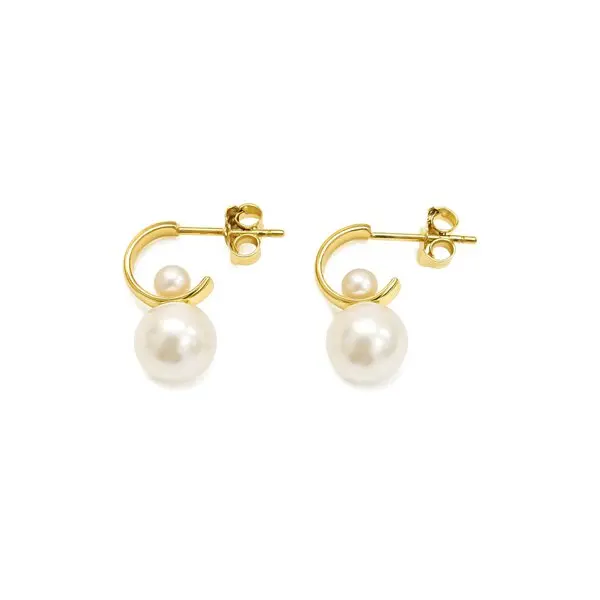FV JEWELLERY Silver Perle Double Fresh Water Pearl Stud Earrings - Gold