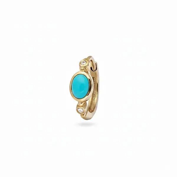 ZOHREH 9k Gold Huggie Hoop Earring With Turquoise And White Sapphire - Blue/gold