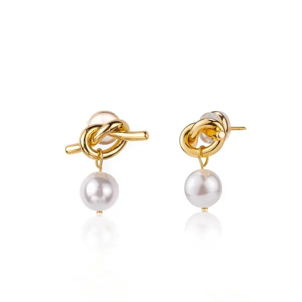 MISS CECILIA Adeline Knot Pearl Drop Earrings - White