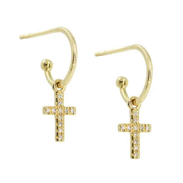 KAMARIA Diamond Cross Huggie Earrings - Gold