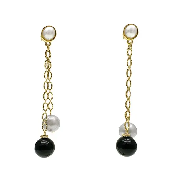 FARRA Black Obsidian And Freshwater Pearl Drop Earrings - Grey/black