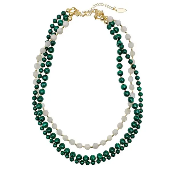FARRA Malachite With Moonstone Triple Strand Necklace - Yellow