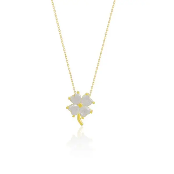 SPERO LONDON Sterling Silver Four Leaf Clover Necklace - Gold/white