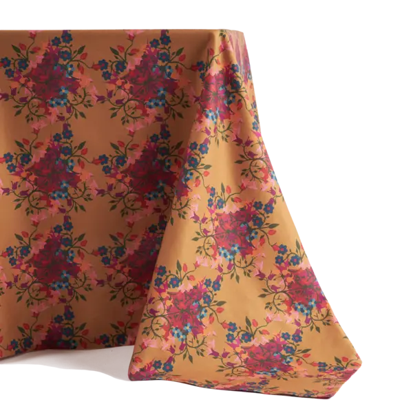 SOPHIE WILLIAMSON DESIGN Red / Orange Extra Large Tablecloth In Golden Orange And Fuchsia With A Bold Flower Print - Red/orange