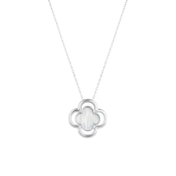 LULU B LONDON Double Clover Mother Of Pearl Pendant Necklace - Silver