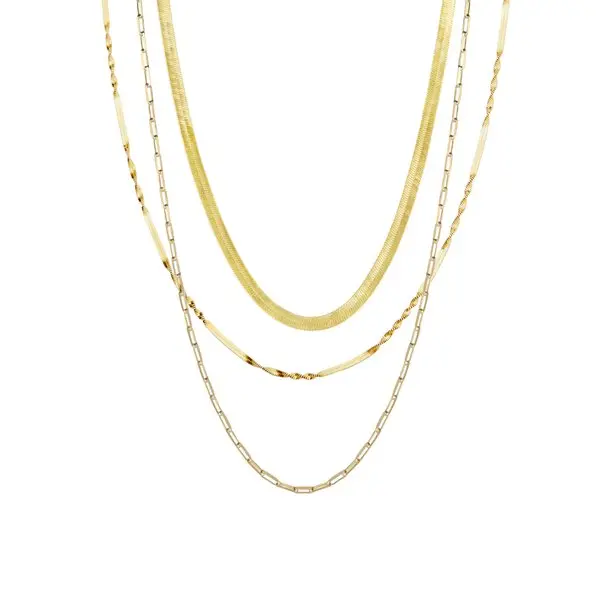 SPERO LONDON Herringbone And Paperclip Chain Layering Necklace Set - Gold