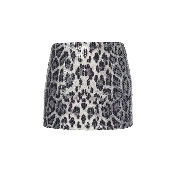 AMY LYNN Leopard Sequin Mini Skirt - Black/grey