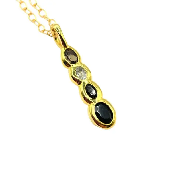 AMY DELSON JEWELRY Gold Vermeil Pendant Necklace With Black Onyx, White Topaz, And Smoky Quartz - Gold/white/black