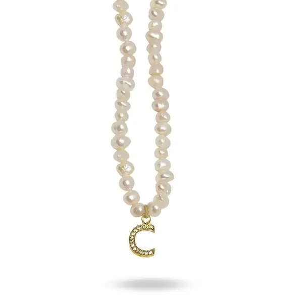 LINYA JEWELLERY Mono Letter Pearl Necklace - Gold