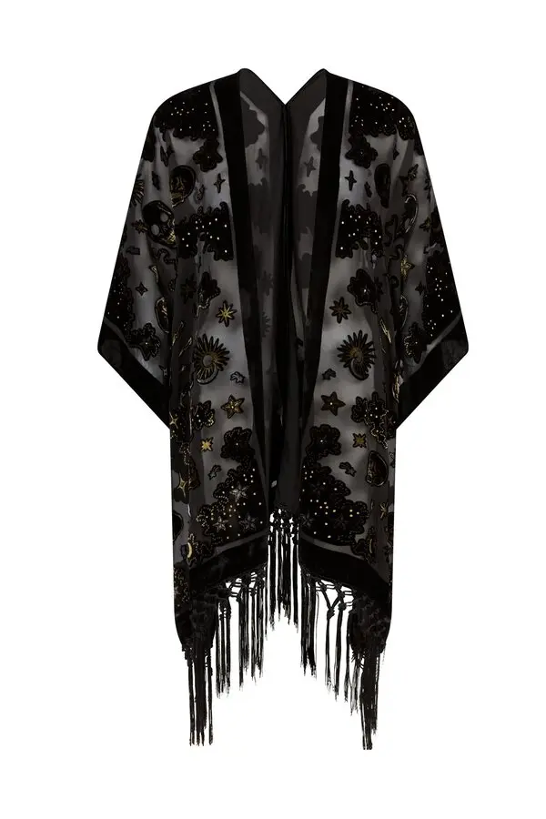 LITTLE LIES Suzi Skull Devore Kimono - Black/gold
