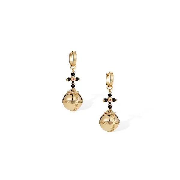 RETRO CHIC Gold / Black Globus Cruciger Earrings - Gold/black