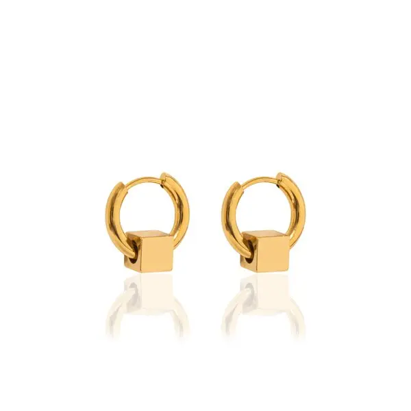 A WEATHERED PENNY Cube Huggie Earrings - Gold
