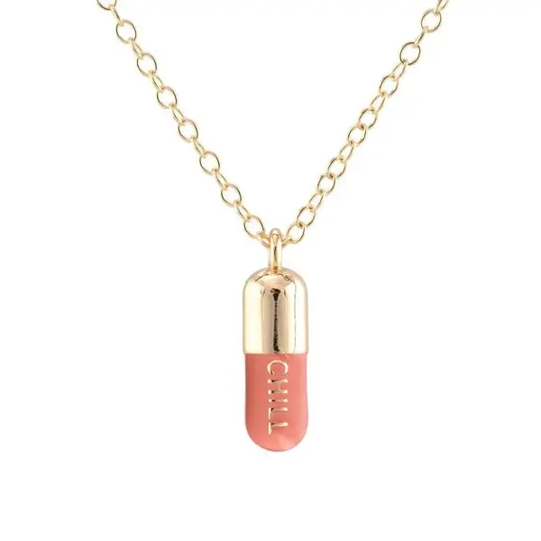 Kris Nations Chill Pill Enamel Pendant Necklace - Pink/rose Gold