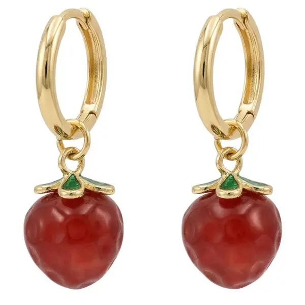 SEREE Strawberry Harvest Jade Stone Charm Earrings - Red