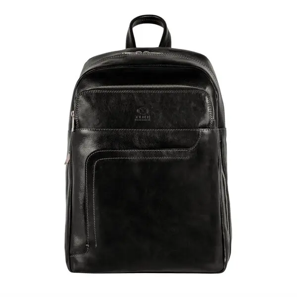 TIME RESISTANCE Large Leather Backpack - Black