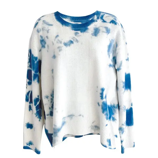 ZENZEE Cashmere Shibori Tie Dye Crewneck Sweater - Blue