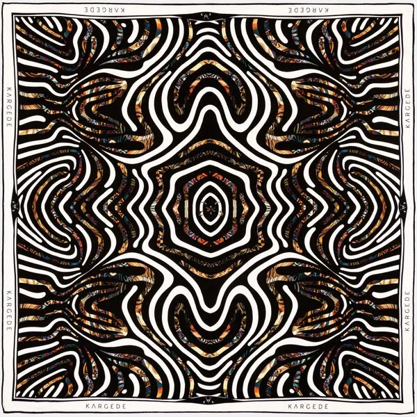 KARGEDE Designer Silk Scarf And White, Square - Black