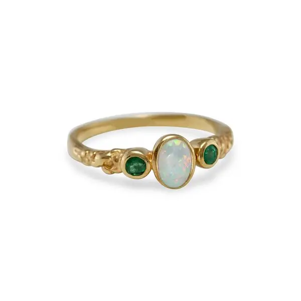 ISLA SILVER Gold Vermeil Ring With Emerald And Opal - Gold/green/white