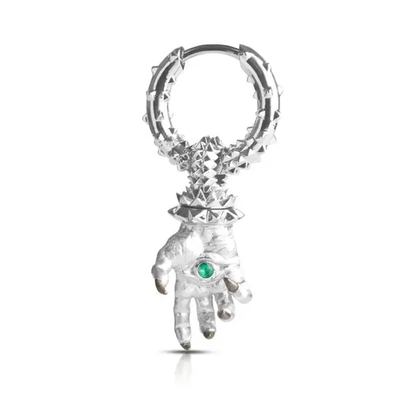 KASUN Hand Of The Protector Emerald Earrings - Silver