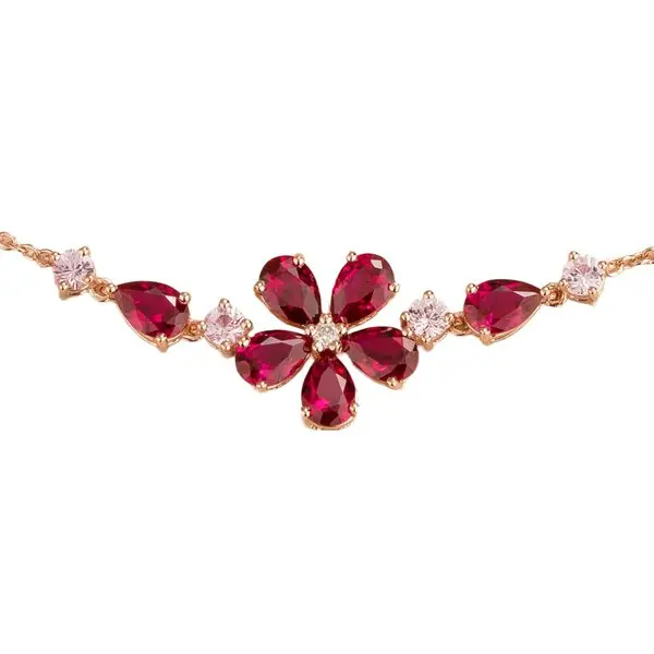 JUVETTI  Florea Rose Gold Vermeil Necklace With Ruby, Pink Sapphire, And Diamond - Red/rose Gold/pink