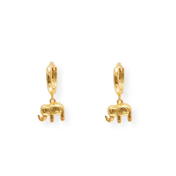 DIVINE ARIA Elephant Huggie Hoop Earrings - Gold