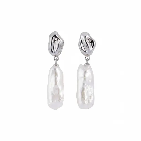 ANGEL BAROCCO Baroque Pearl Stud Earrings - Silver