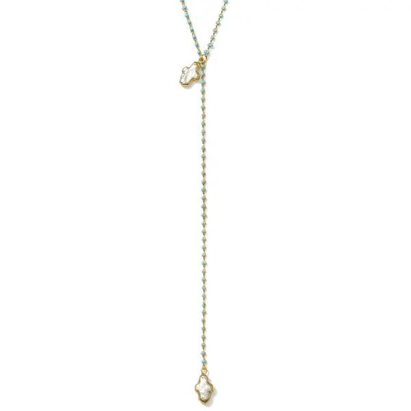 ALEXIE OF ATHENS Delphi Cross Pearl Lariat - Blue