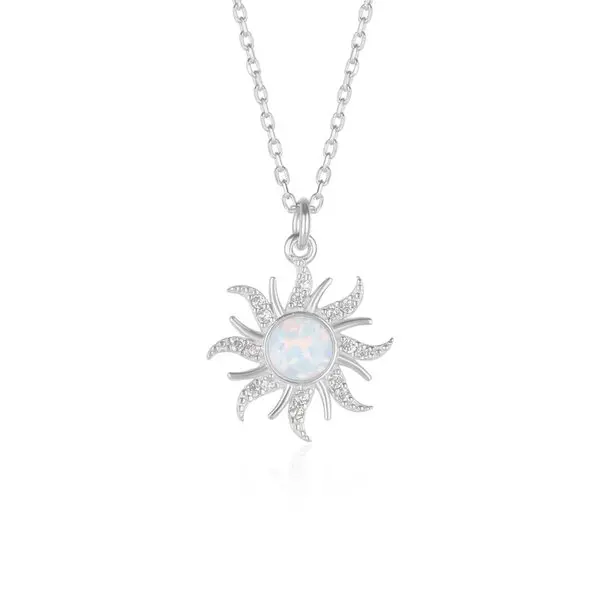 SPERO LONDON White Opal Sun & Sunburst Necklace - Silver