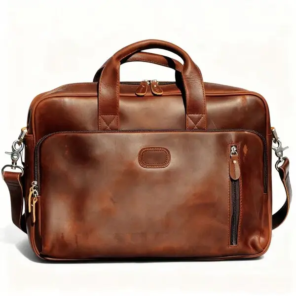 TOURI Genuine Leather 16" Briefcase - Brown