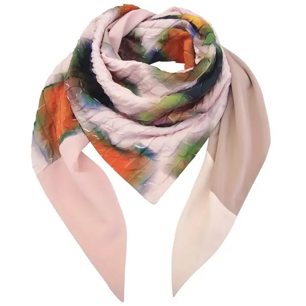 CAPITANA Neutrals Large Textured Scarf Vernazza Grande With Rosé Accents & Silk, Wool & Viskose - Blue