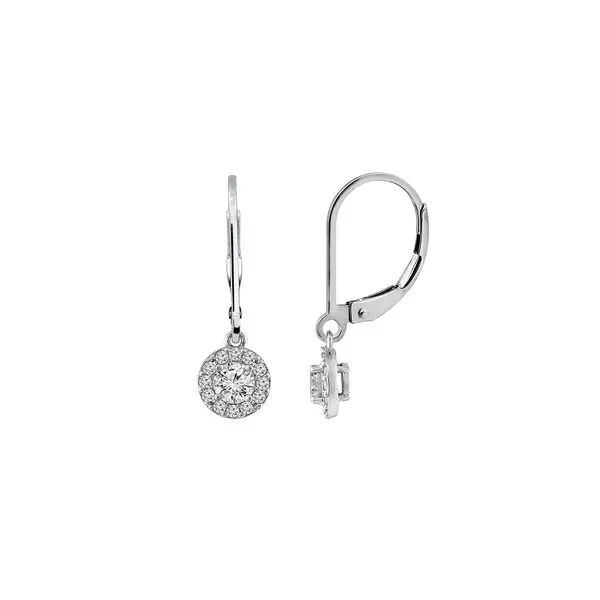 DIAMONBLISS Leverback Drop Halo Earrings - White